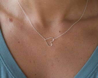 Thin Heart Outline Necklace All Sterling Silver Heart | Etsy