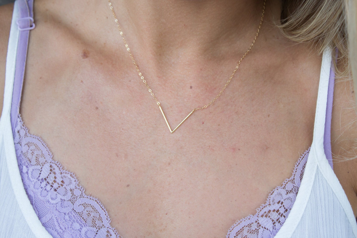 Dainty Thin V Shaped Necklace, Gold Triangle Choker, Delicate Gold or ...