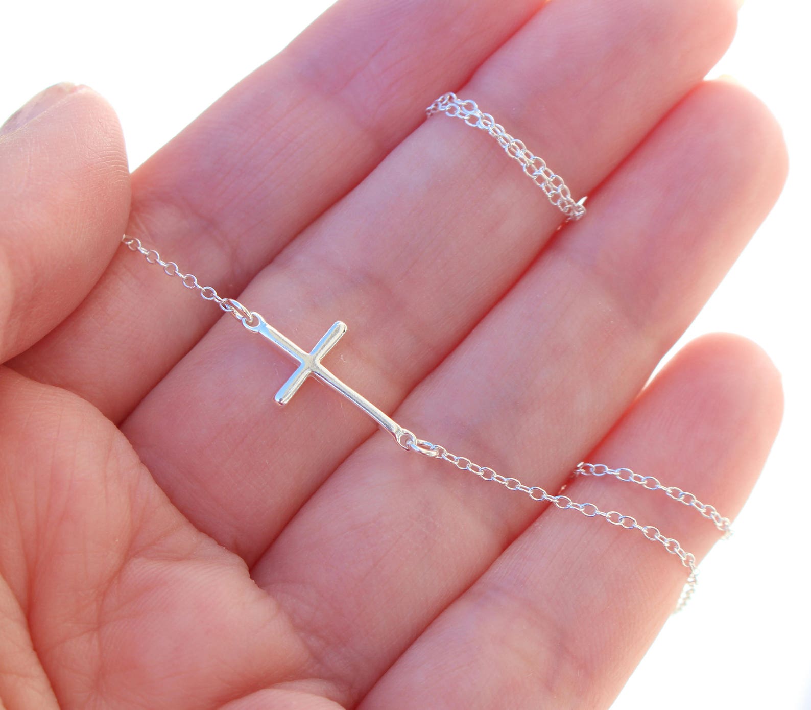 Sterling Silver Sideways Cross Necklace, Celebrity Jewelry, Cross ...