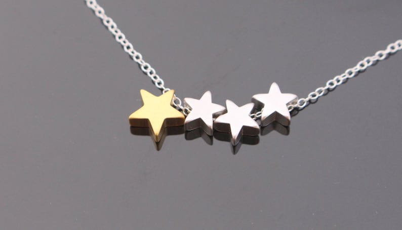 Double- Sided Sterling Silver Four Tiny Stars Necklace, Christmas Gift ...