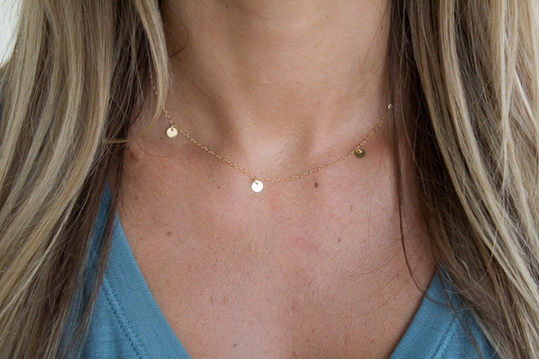 Small Coin Necklace, Tiny Circle Necklace, Dot Necklace, Layering ...