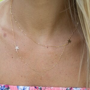 Gold/silver Two Star Double Layer Necklace, Multi Strand Necklace ...