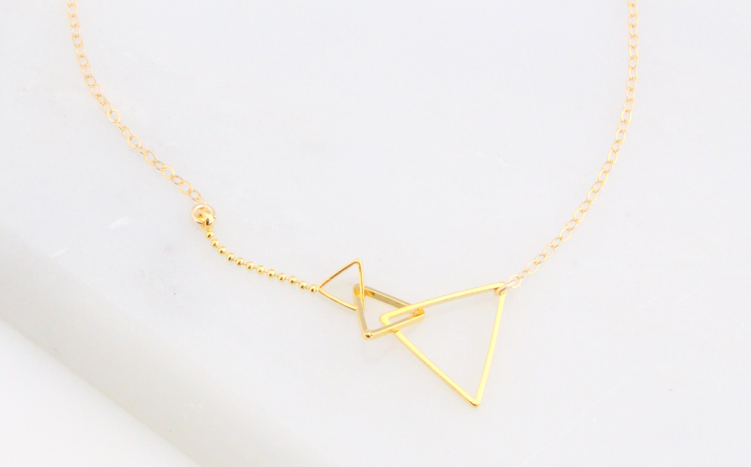 Dainty Thin Interlocking Triangle Necklace, Gold Triangle Choker ...