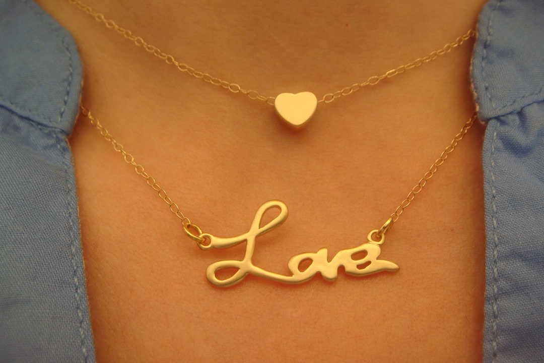Gold Matte Love and Heart Necklace, Can Be Worn as Separate Necklaces ...