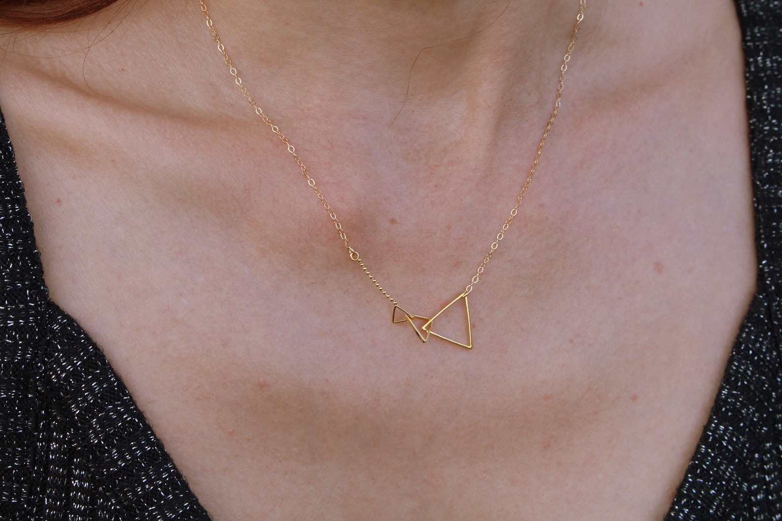 Dainty Thin Interlocking Triangle Necklace Gold Triangle | Etsy