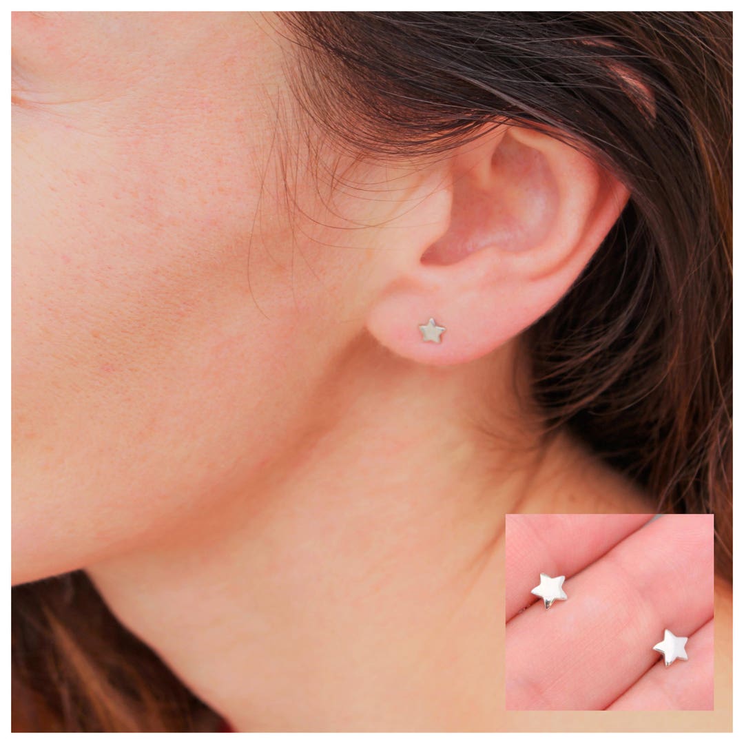 Sterling Silver Tiny Star Stud Earrings, Small Dainty Star Earrings ...