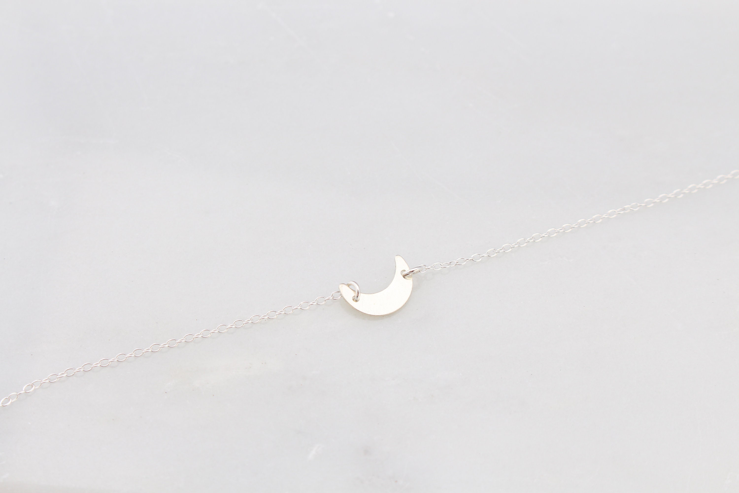 Sterling Silver/ Gold Filled Small Moon Necklace, Sideways Crescent ...