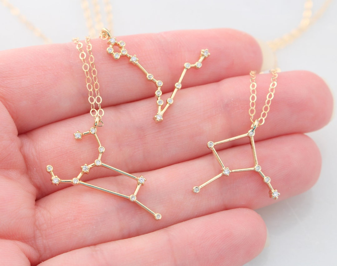 Dainty Zodiac Sign Necklace, Constellation Necklace, Zodiac Outline ...