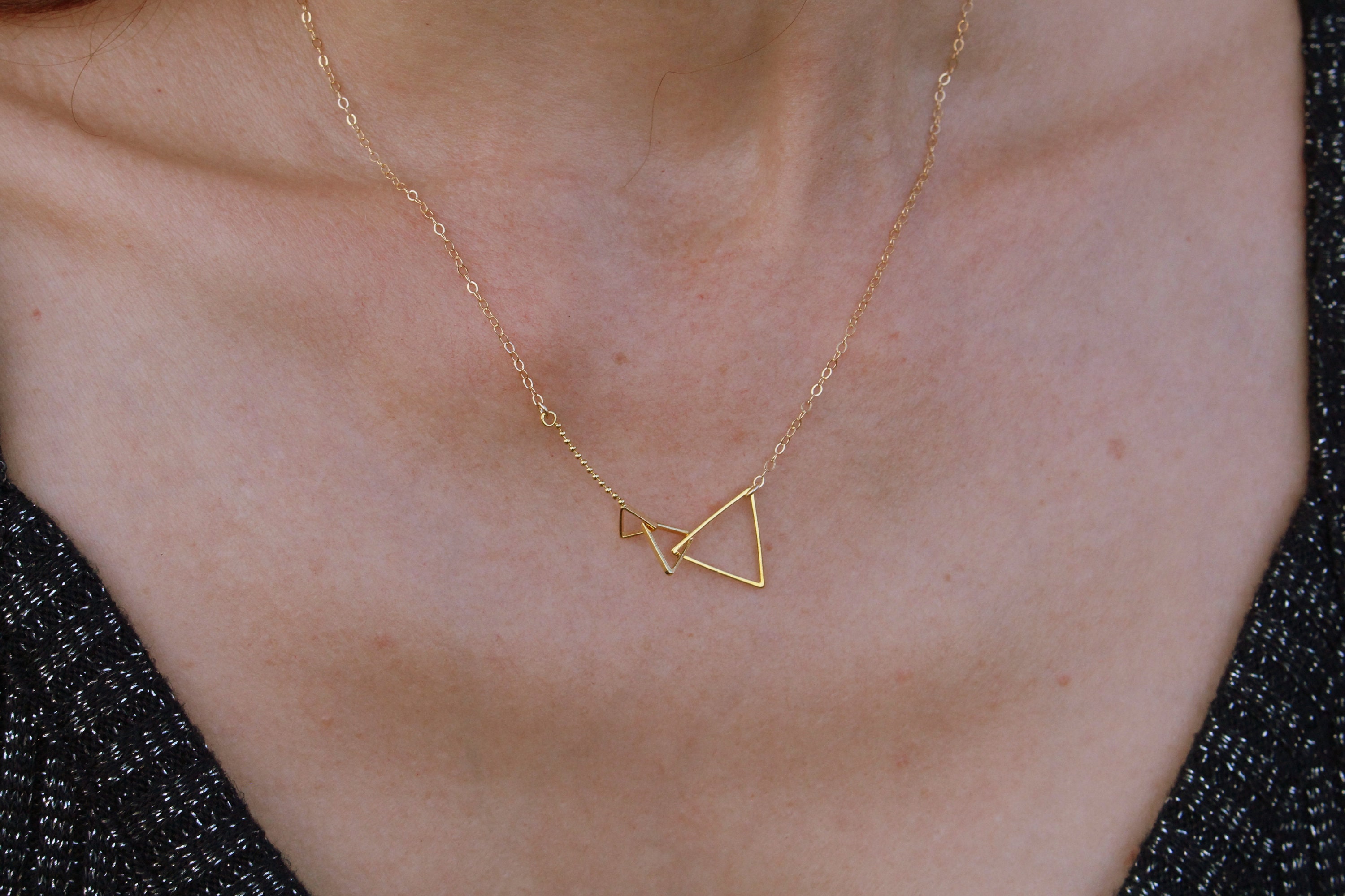 Dainty Thin Interlocking Triangle Necklace, Gold Triangle Choker ...