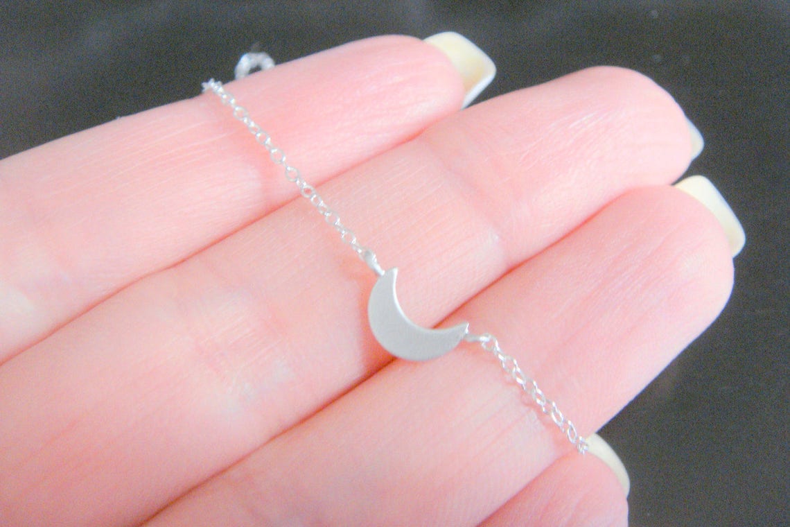 Sterling Silver Small Moon Necklace Sideways Crescent Moon - Etsy