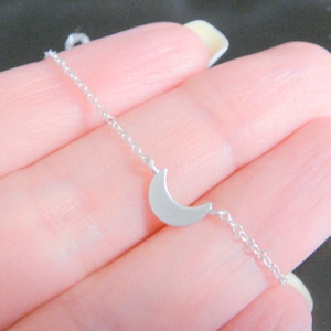 Sterling Silver Small Moon Necklace, Sideways Crescent Moon Necklace ...