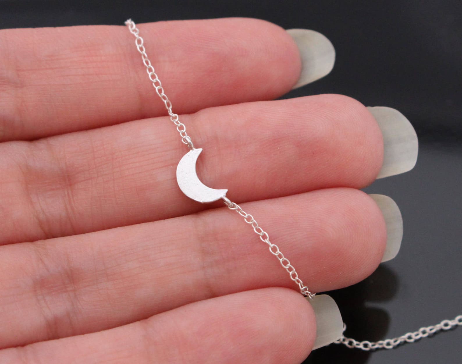 Sterling Silver Small Moon Necklace Sideways Crescent Moon - Etsy