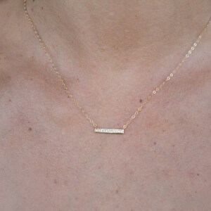 Thin Small Paved Diamond Bar Necklace, Petite Small Crystal Bar ...