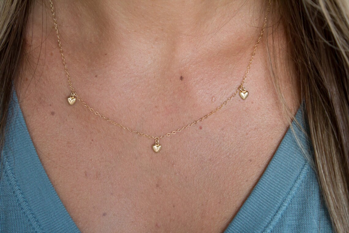 Floating Gold Heart Necklace, Layering Necklace, Love Necklace, Gold ...
