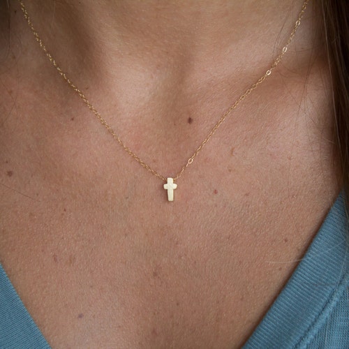 Tiny Gold Cross Necklace Gold Filled Necklace Silver Cross | Etsy