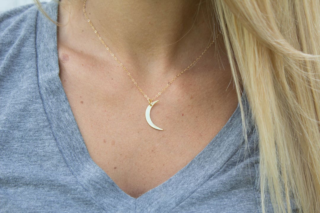 Silver or Gold Thin Crescent Moon Necklace, Sideways Crescent Moon ...
