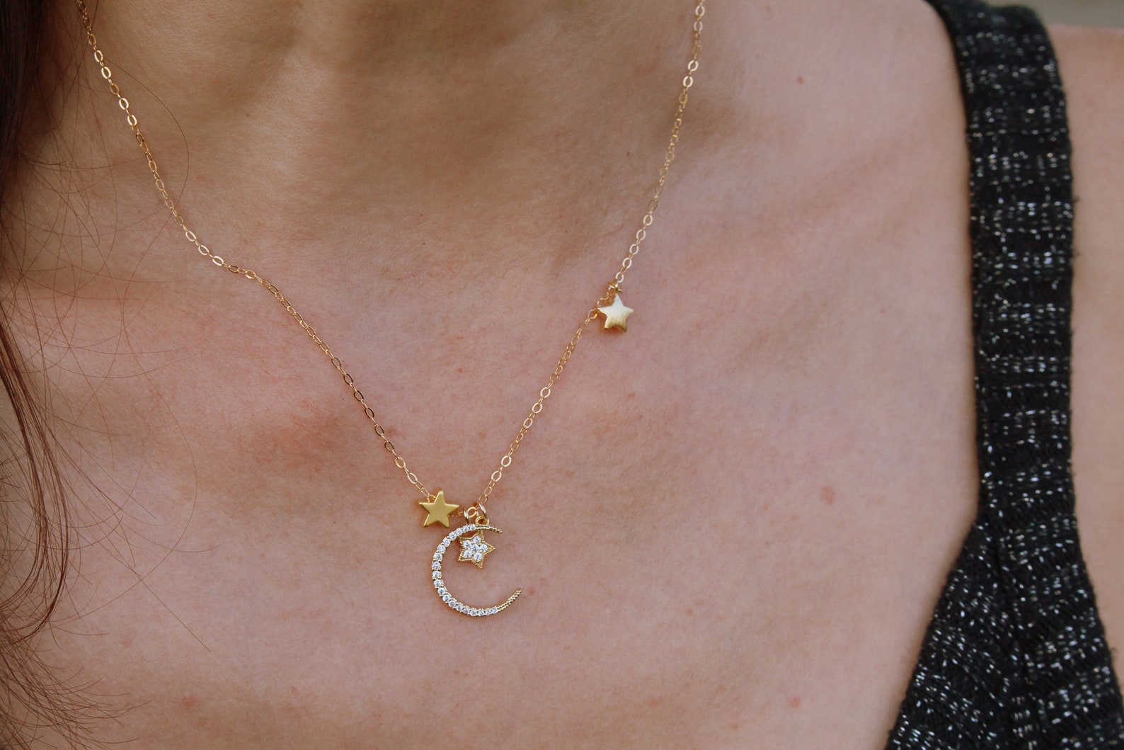 Gold/silver Moon and Multi Star Necklace, Dainty Necklace, Layering ...