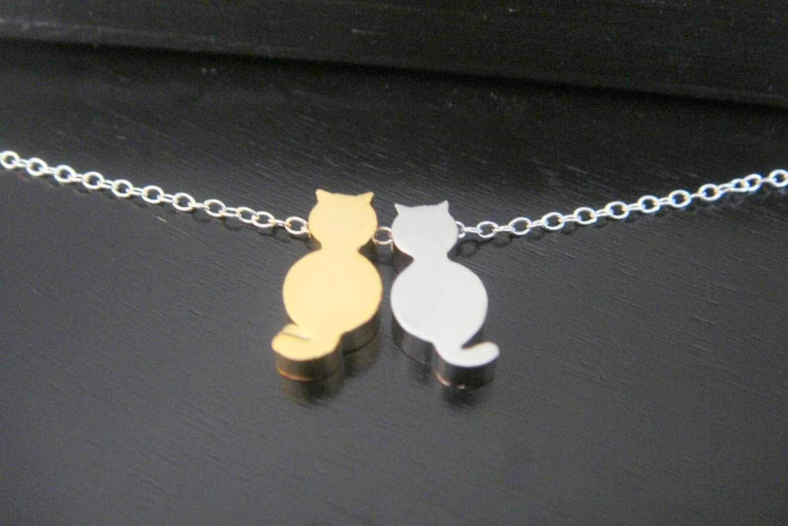 Double Sided Sterling Silver Two Cats Animal Necklace | Etsy
