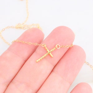Gold Sideways Thin Plain Cross Necklace, Simple Criss Cross Necklace ...