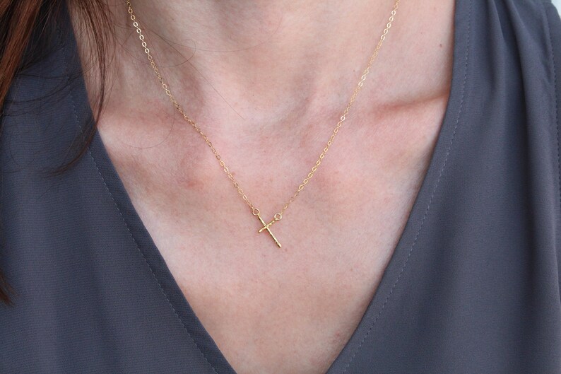Gold Sideways Thin Plain Cross Necklace, Simple Criss Cross Necklace ...