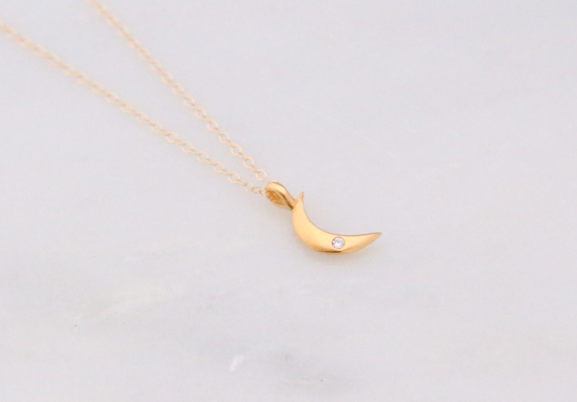 Small Half Moon Charm With White Sapphire Necklace, Crescent Moon ...