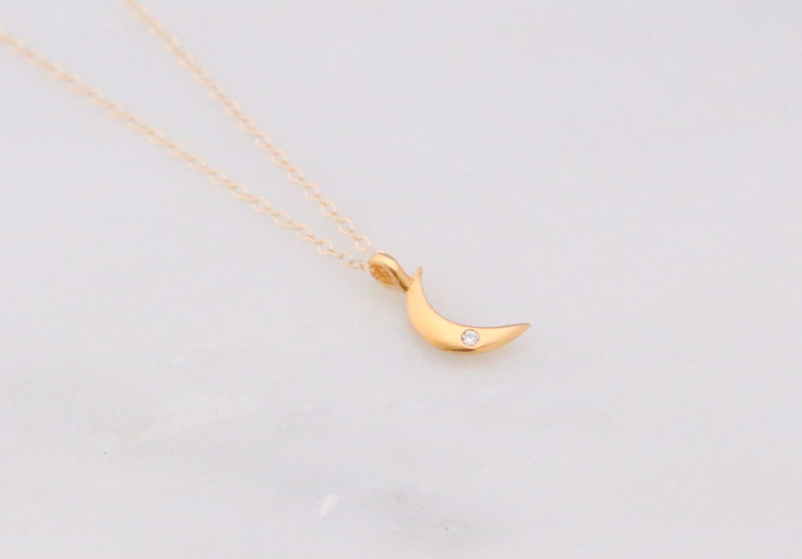 Small Half Moon Charm With White Sapphire Necklace, Crescent Moon ...