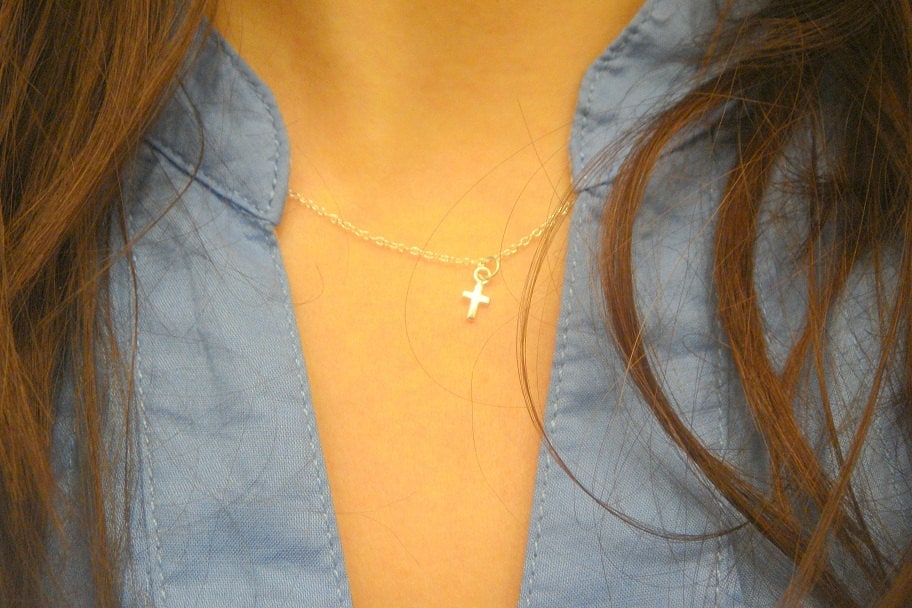 Sterling Silver Mini Small Cross Necklace Tiny Cross - Etsy