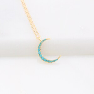 Delicate Turquoise Crescent Moon Necklace, Dainty Gold Necklace ...