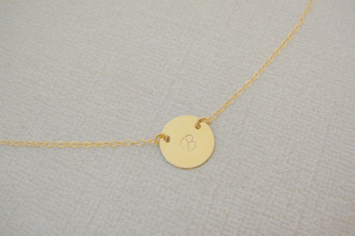 Small Gold Hand Stamped Initial Disc Necklace Dainty Everyday | Etsy