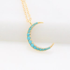 Delicate Turquoise Crescent Moon Necklace, Dainty Gold Necklace ...
