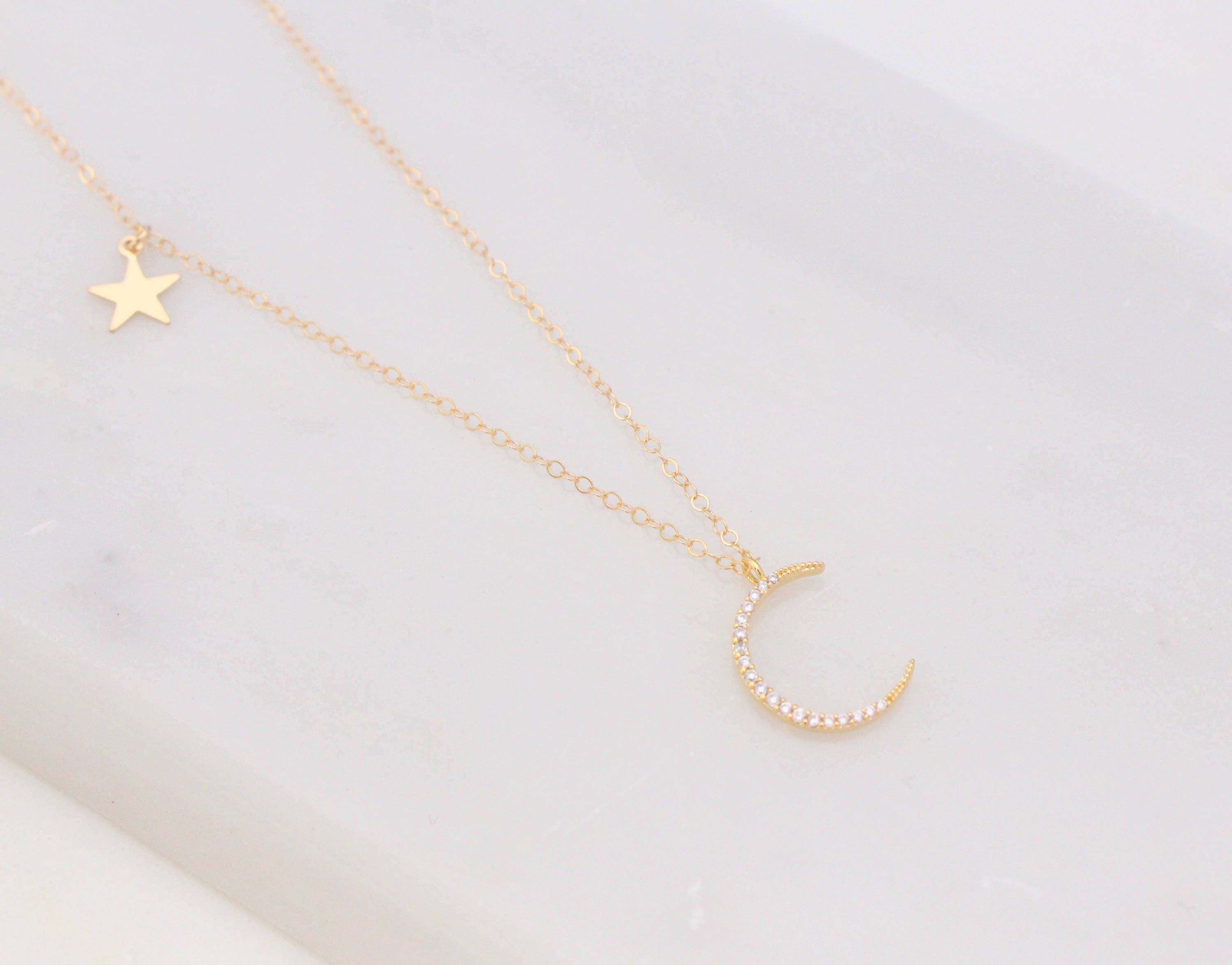 Moon and Star Double Layer Necklace, Multi Strand Necklace, Layering ...