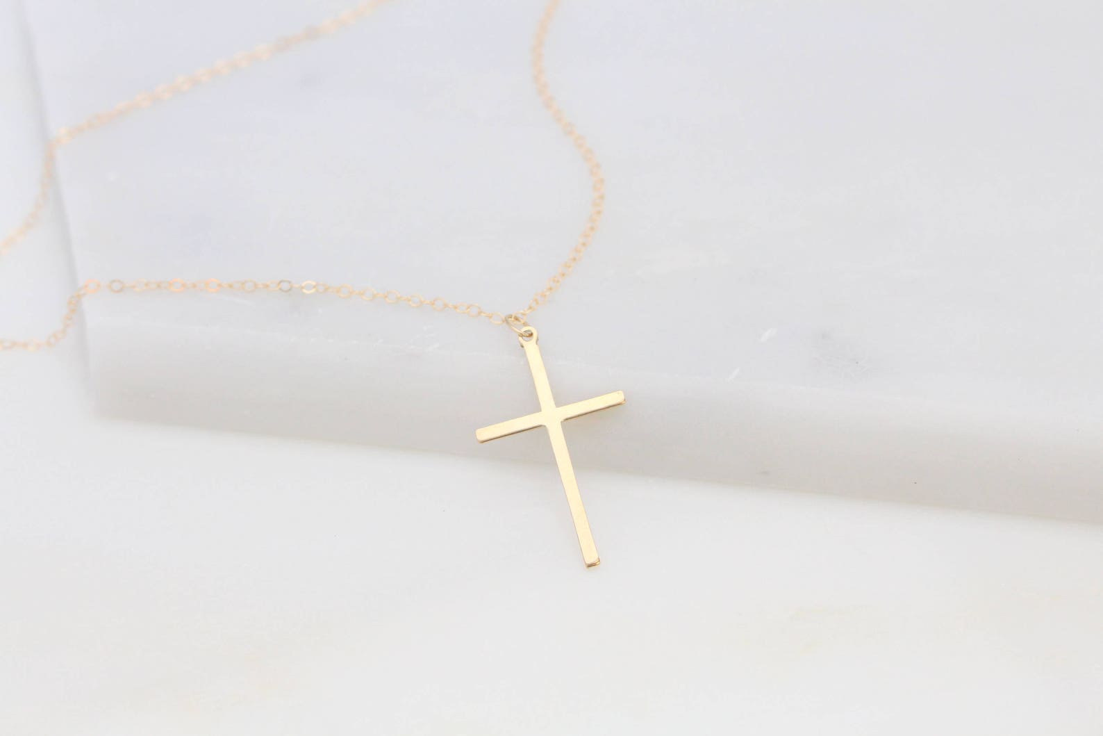 Large Simple Gold Cross Necklace, Vermeil Gold Plain Cross Necklace ...