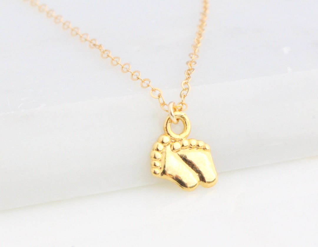 Gold/ Silver/ Rose Gold Tiny Baby Feet Charm Necklace, Family Jewelry ...