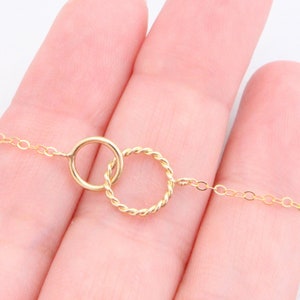 Small Textured 2 Interlocking Circle Ring Pendant Necklace, Infinity ...