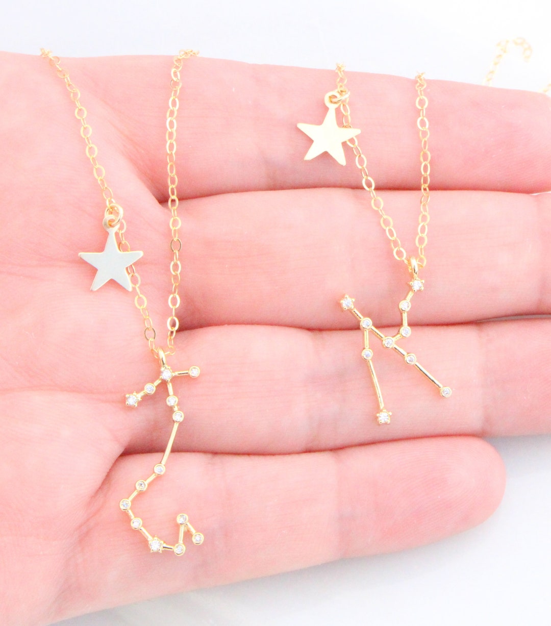 Zodiac and Star Necklace, Constellation Necklace, Zodiac Outline ...