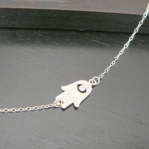 Sterling Silver Crystal Sideways off Center Hamsa Hand Necklace, Dainty ...