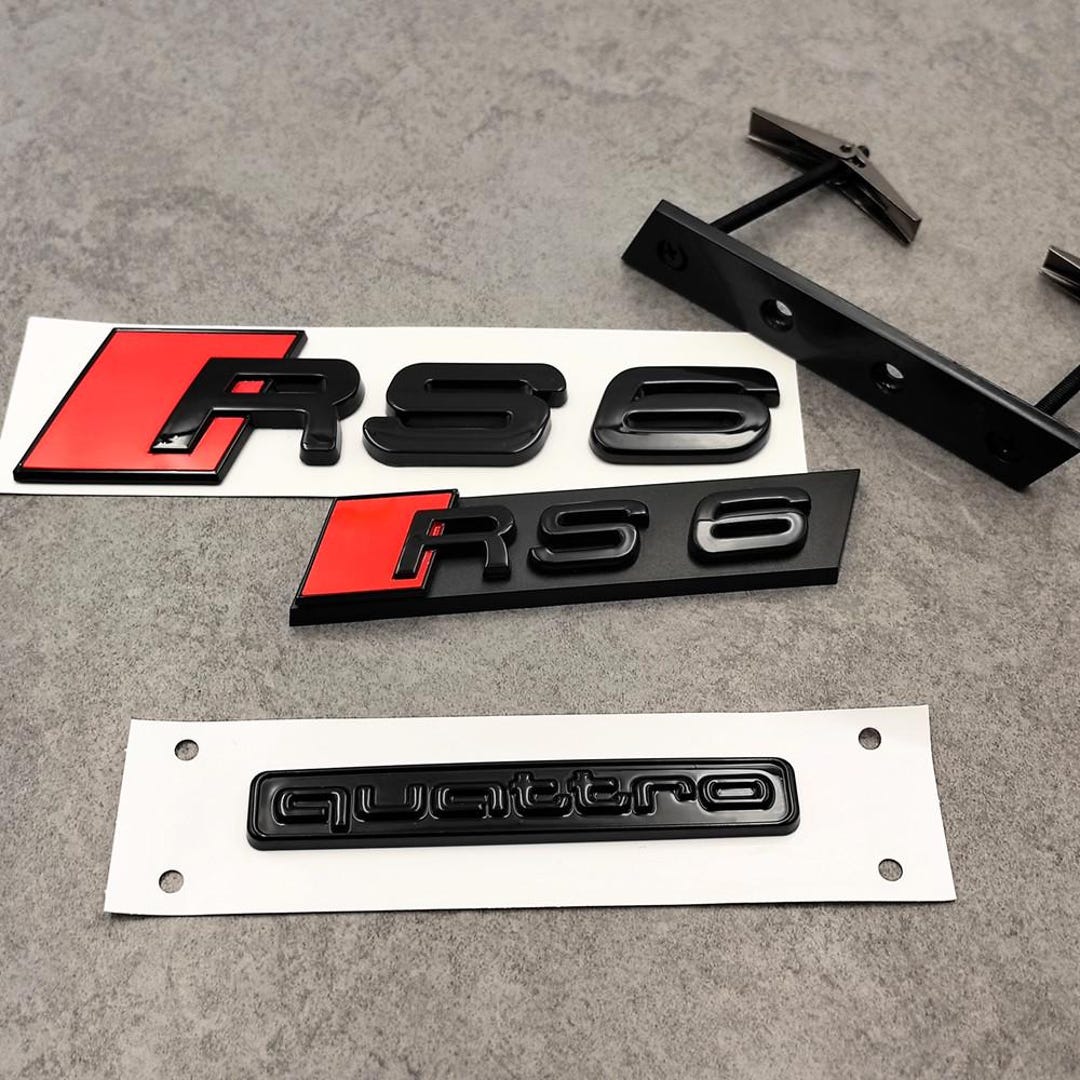 Set of 3 Gloss Black RS6 Emblems – Rear RS6 Badge, Front Grille RS6 ...