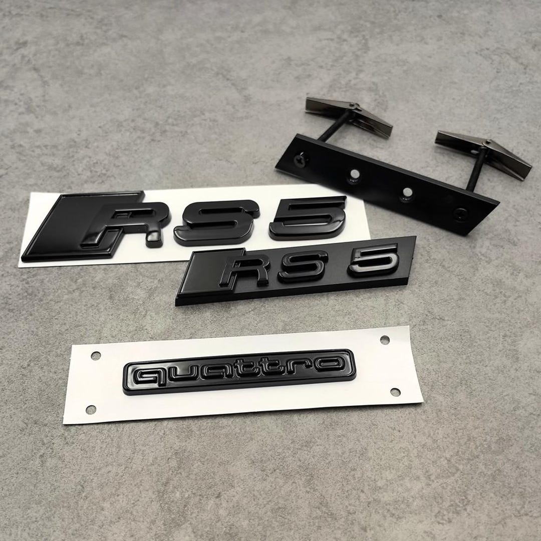 Set of 3 Gloss All Black RS5 Emblems – Rear RS5 Badge, Front Grille RS5 ...