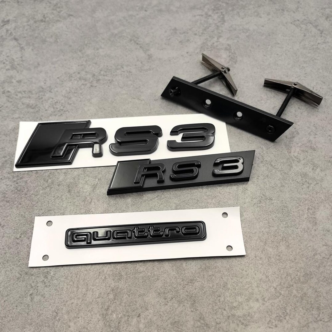 Set of 3 Gloss All Black RS3 Emblems – Rear RS3 Badge, Front Grille RS3 ...