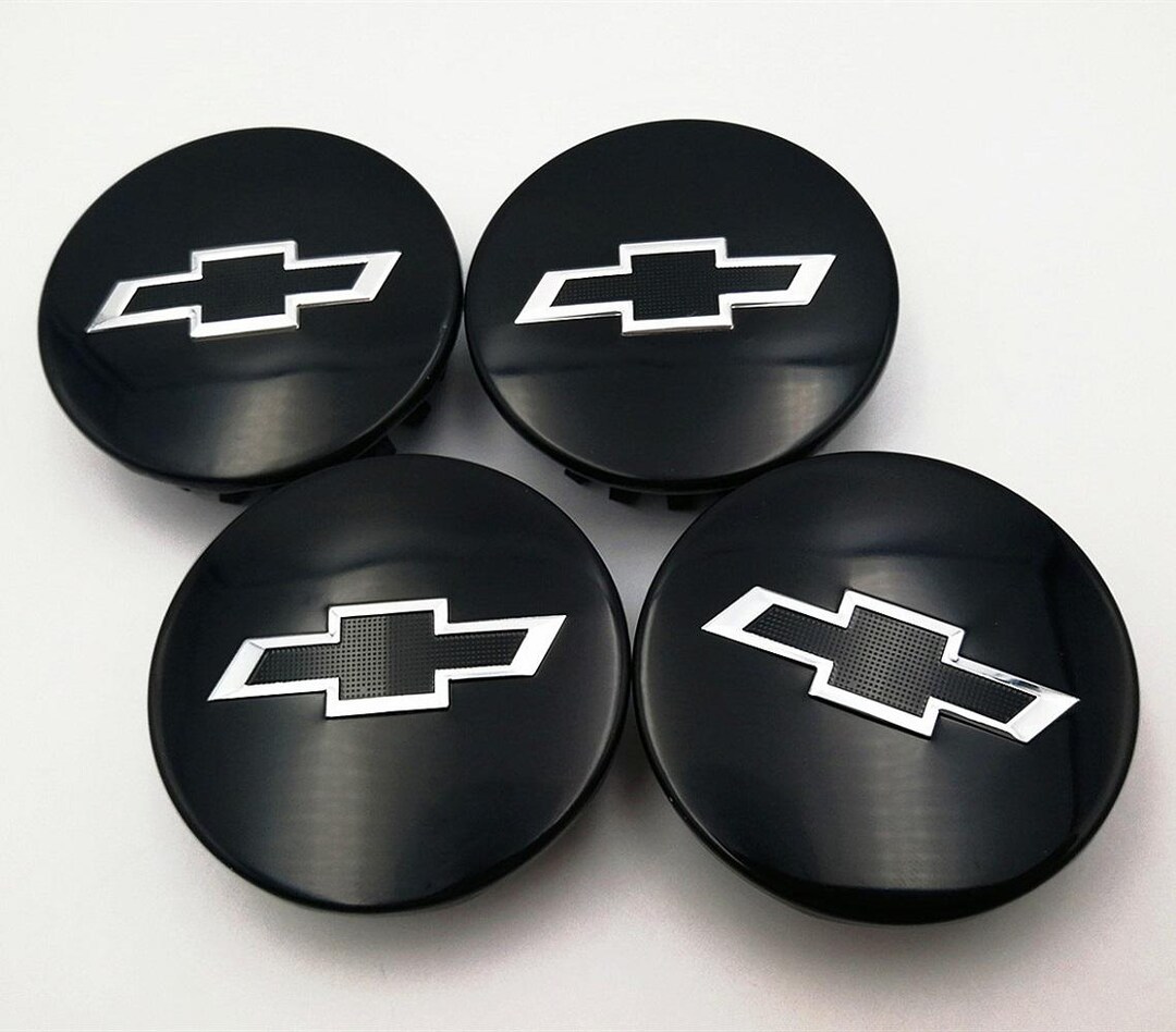Set of 4 Black Wheel Center Caps 68mm With Black Logo for Chevy ...