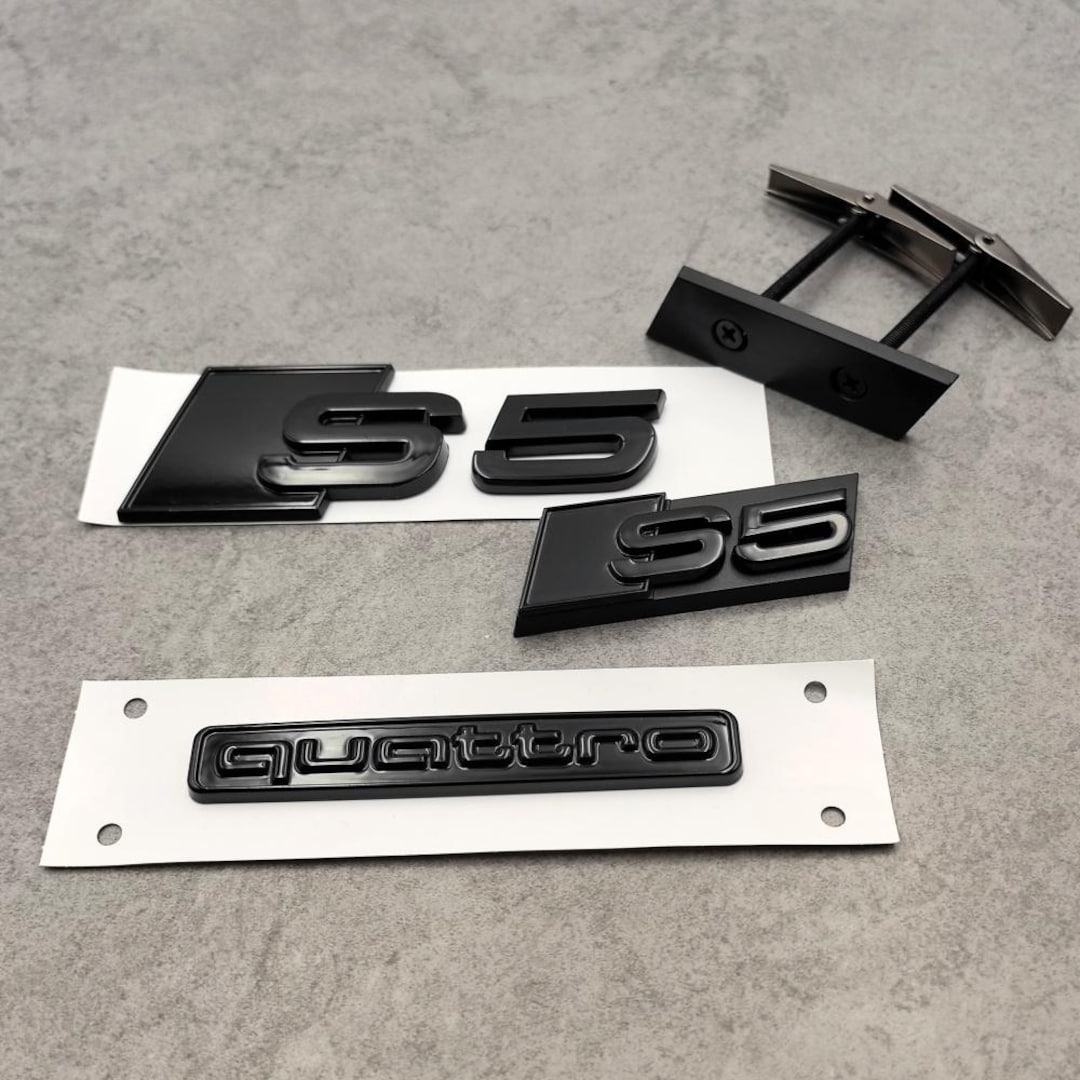 Set of 3pcs Gloss All Black Audi S5 Emblems – Rear S5 Badge, Front ...