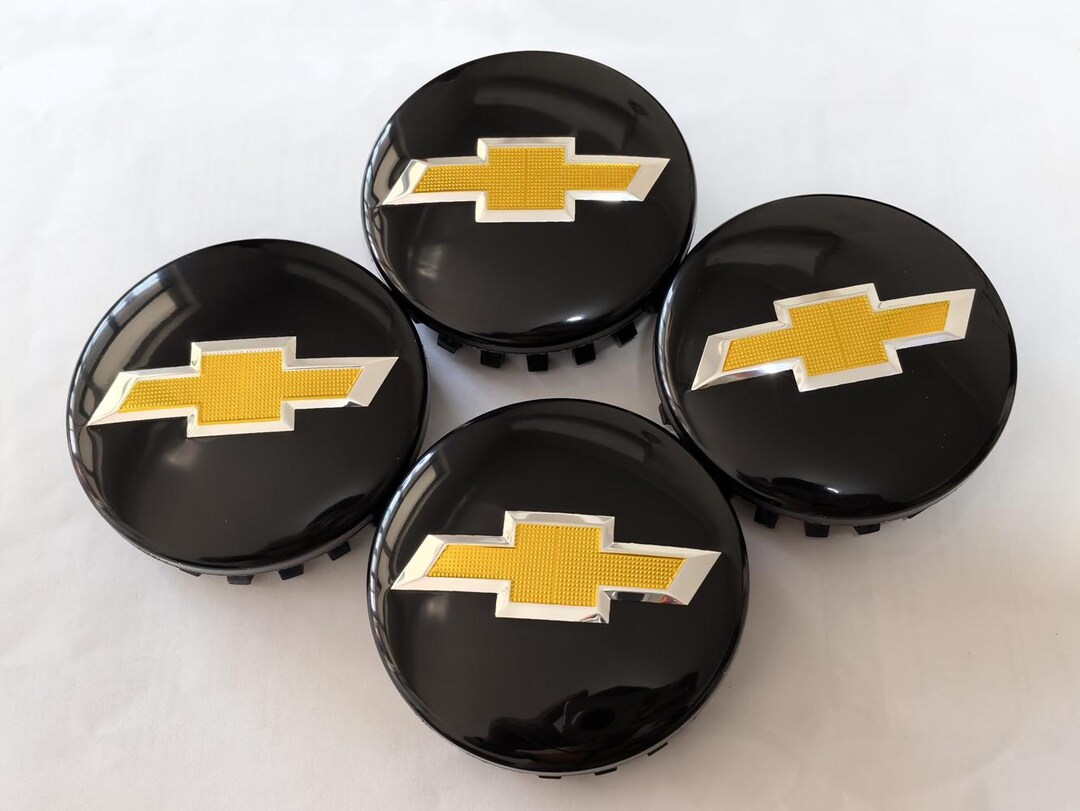 Set of 4 Glossy Black Gold Grid Logo 83mm Aluminum Wheel Center Caps ...