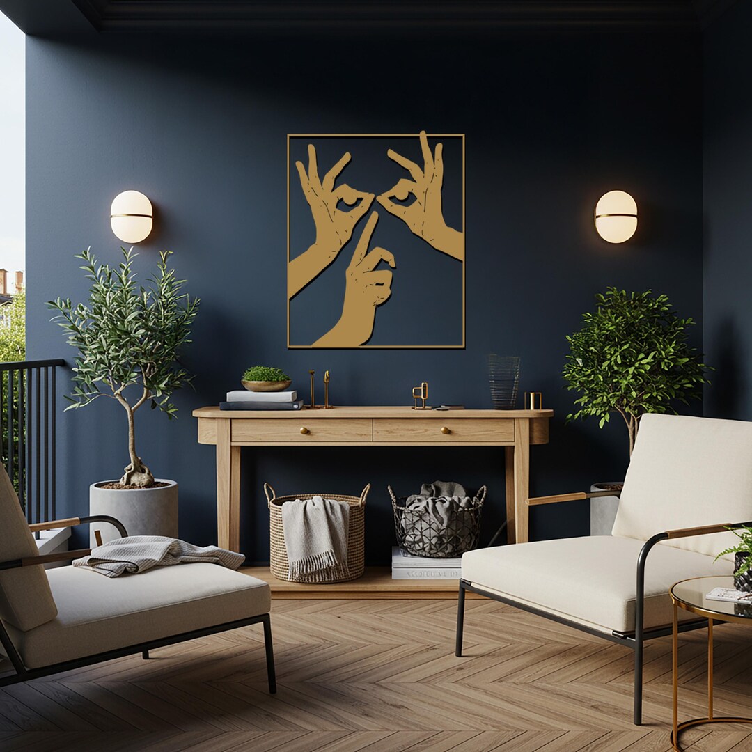 Good Vibes Metal Hand Sign Language Wall Art: Modern Gold Decor - Etsy UK