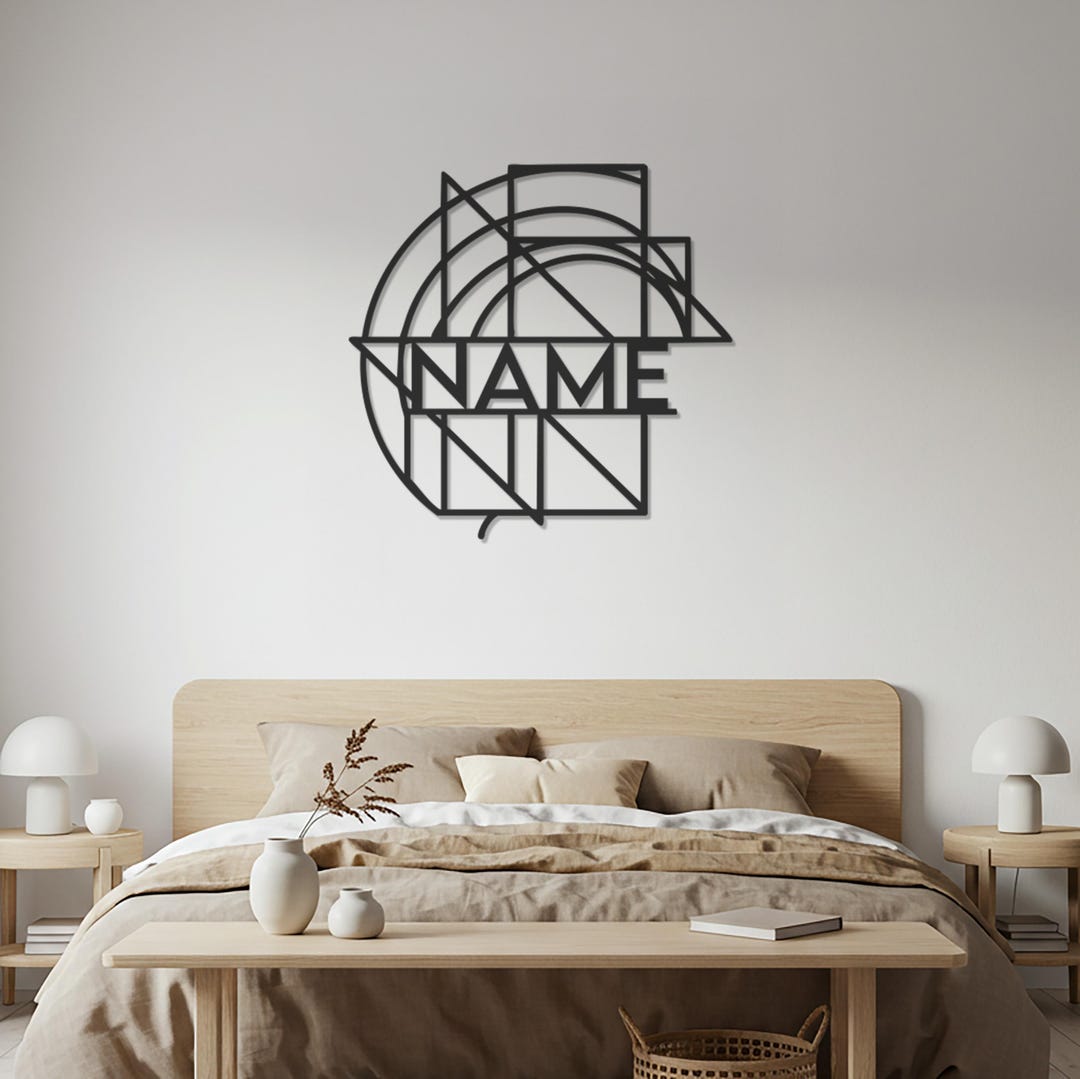 Geometric Name Wall Sign, Personalized Modern Metal Decor for Office or ...