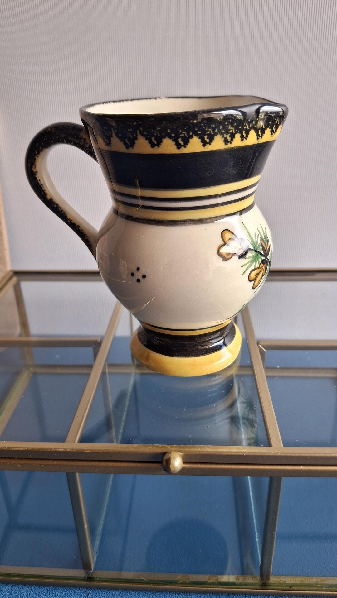 Henriot Quimper Pitcher, Antique Earthenware, Yellow and Black Floral ...