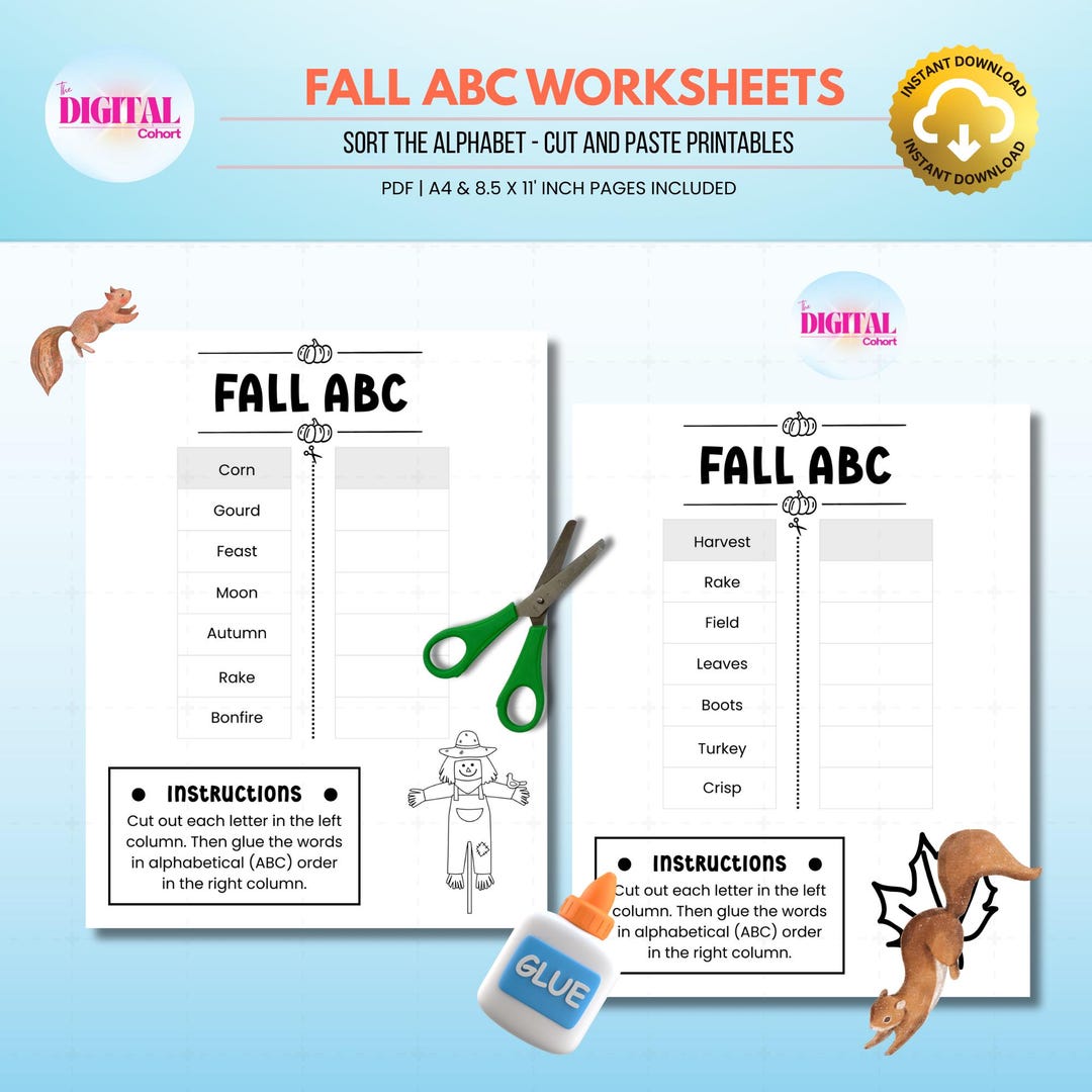 Fall Alphabet Cut and Paste Printable , Autumn ABC Letters for ...