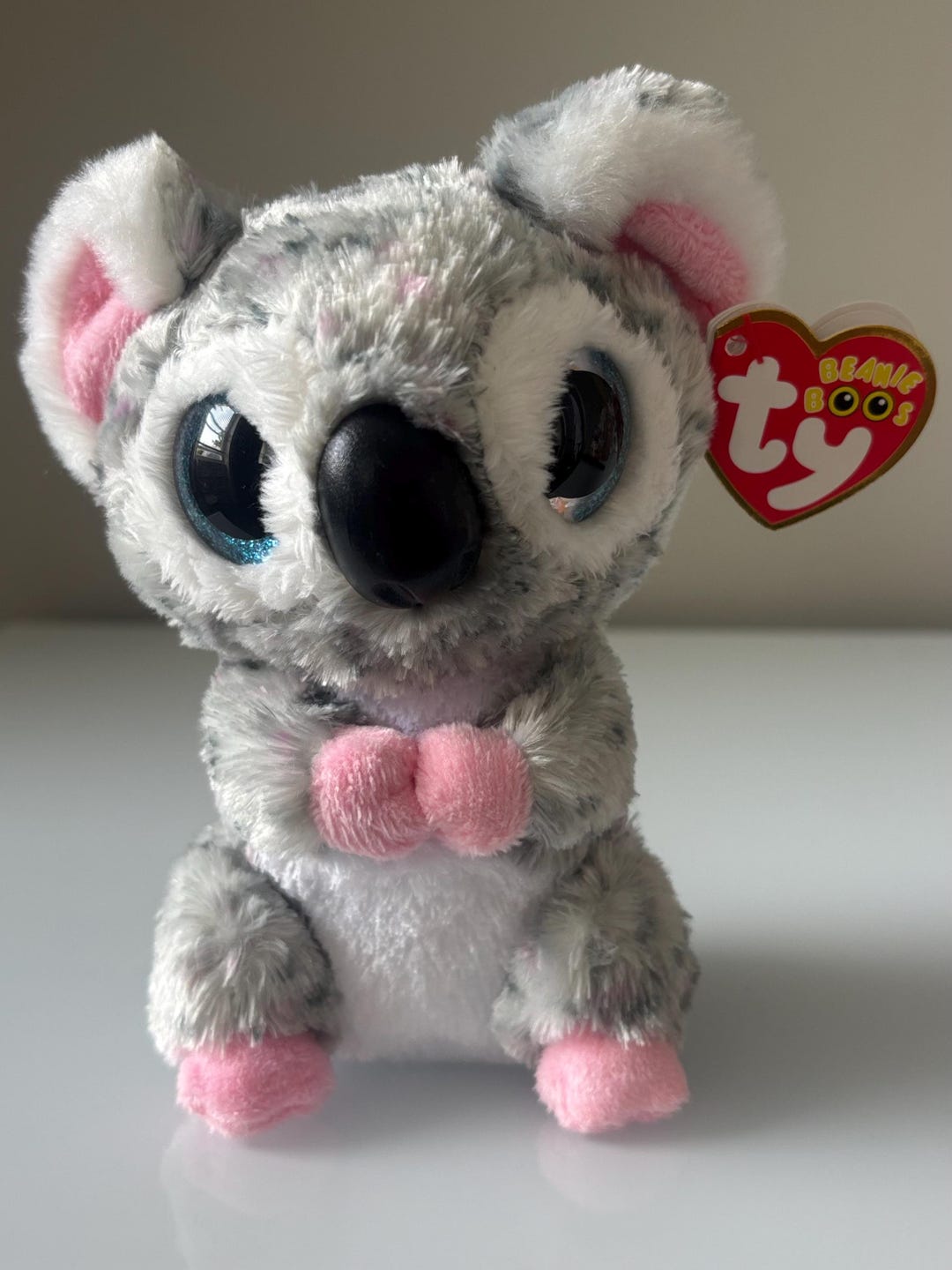 TY Beanie Boo KARLI Koala Bear Soft Grey Pink Plushie With Tag - SUPERB ...