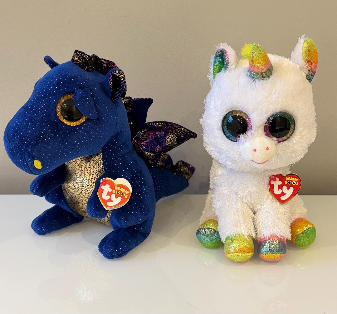 Ty Beanie Boo : SAFFIRE Blue Dragon 9” Larger Version / PIXY Unicorn 10 ...