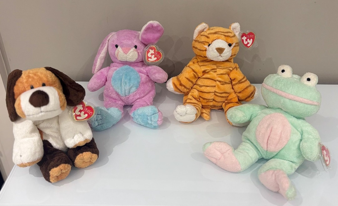 TY Pluffies WHIFFER TWITCHY Grins Purrz - Beagle Dog Rabbit Frog Cat ...