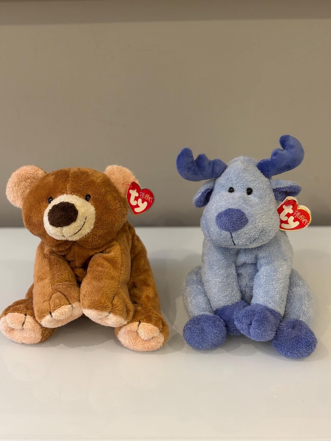 Ty Pluffies BLOOSE Blue Moose, SLUMBERS Bear Retired Soft Plushies With ...